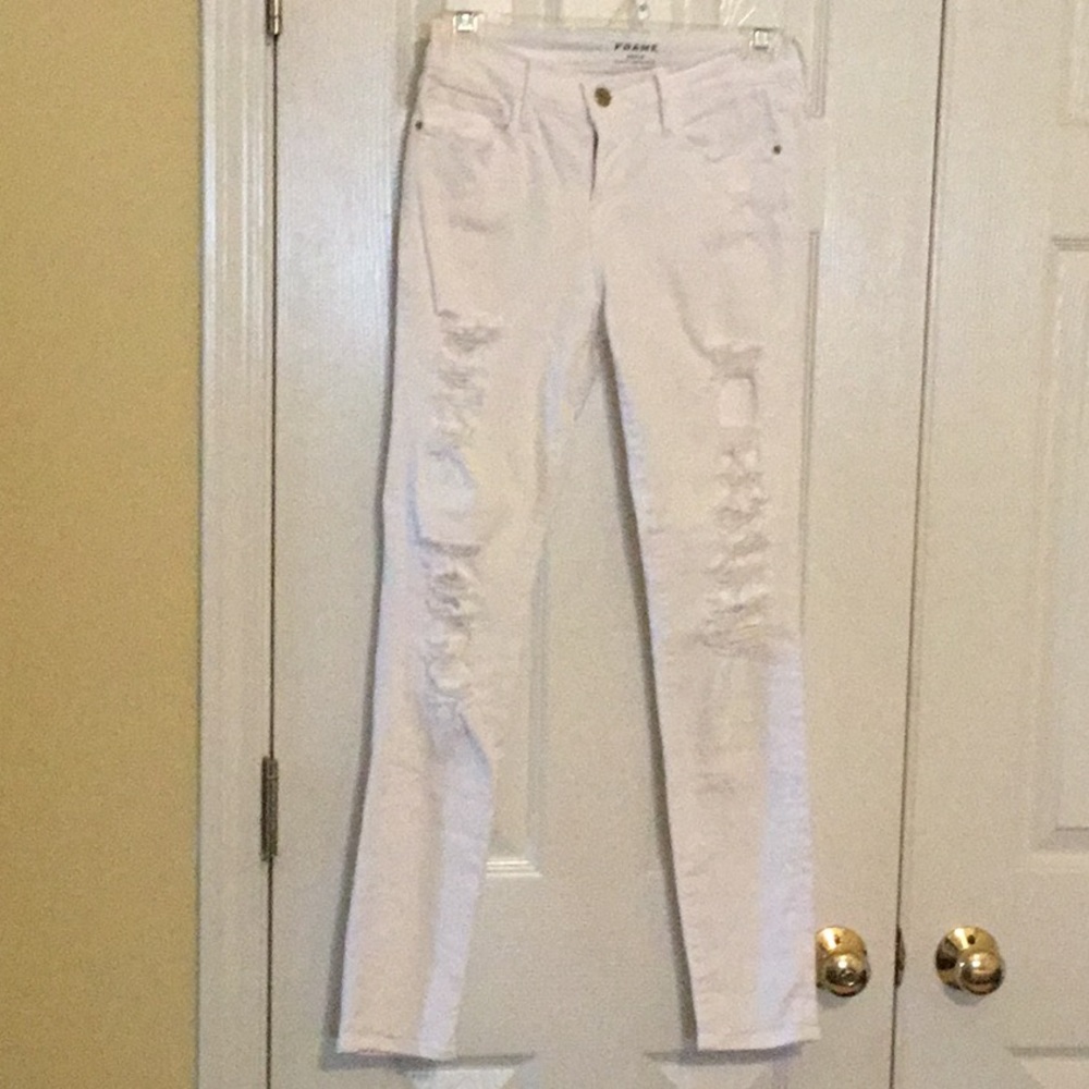 Frame Denim White Super Skinny Ripped Jeans - Gem